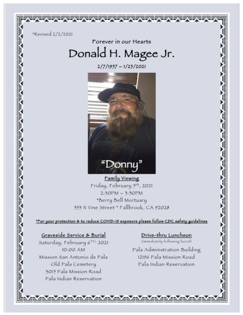 In Memoriam: Donald "Donny" H. Magee, Jr. (1957-2021) - Pala Tribe