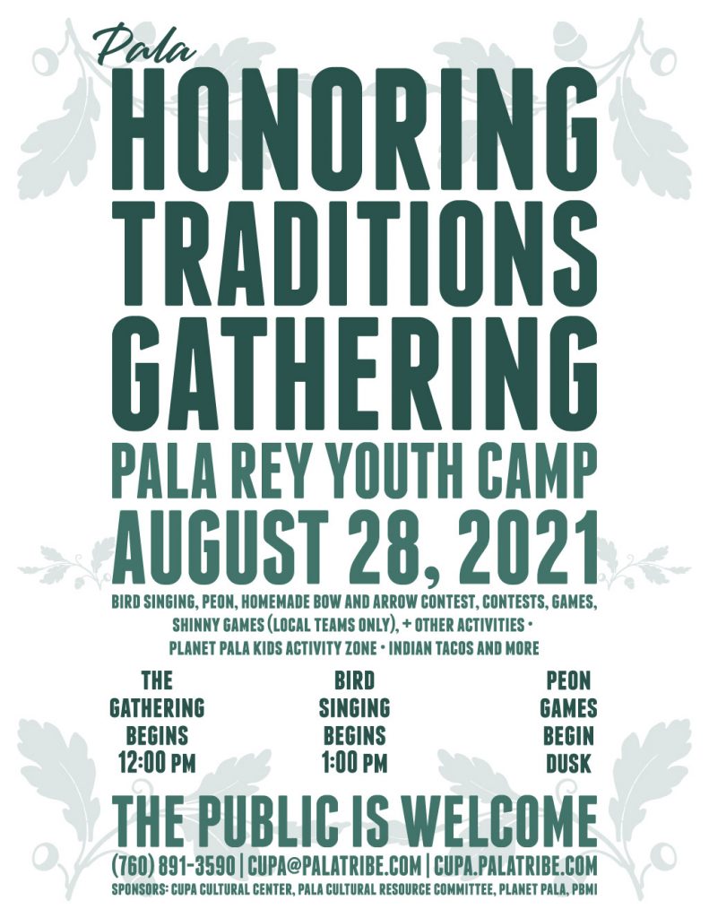 Announcement: Honoring Traditions Gathering 2021 - Pala Tribe