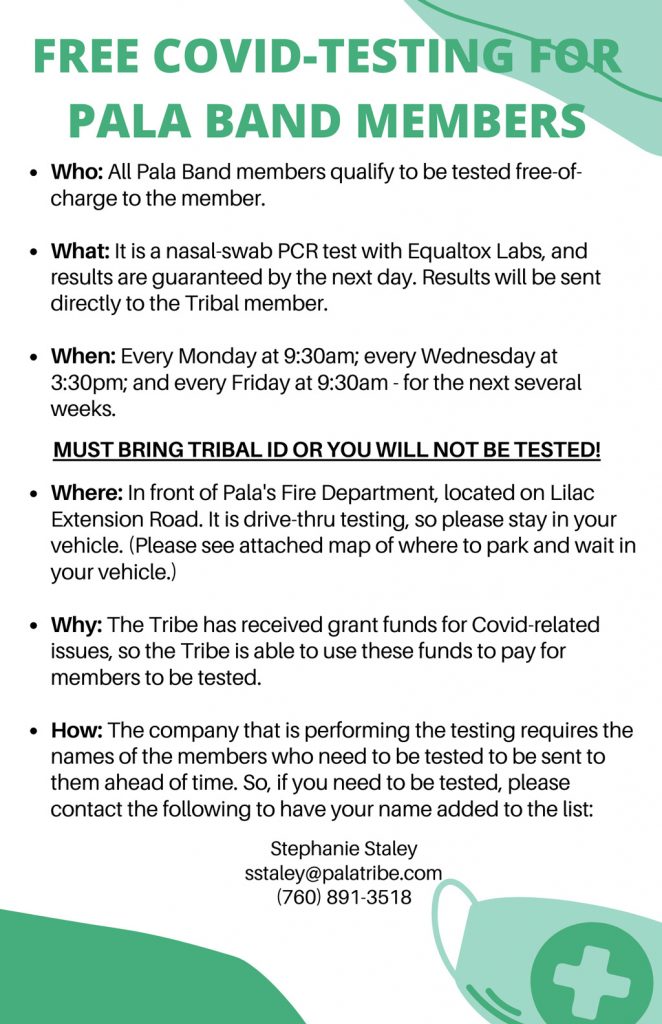 Community Notice: COVID-19 PCR Testing for Tribal Members - Pala Tribe